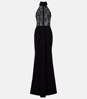 Rebecca Vallance Dixie Draped Halterneck Lace And Taffeta Gown - Black