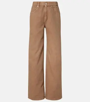 Brunello Cucinelli Mid-rise Cotton And Linen Wide-leg Pants - Brown