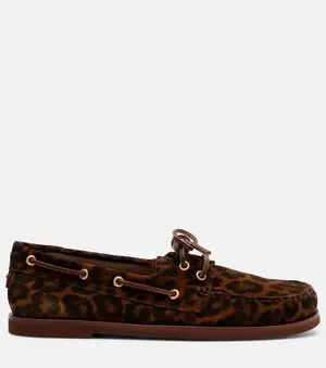 GIANVITO ROSSI Leopard-print Suede Boat Shoes - Brown