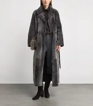 YVES SALOMON Lamb Fur Double-breasted Coat - Black