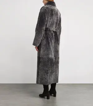YVES SALOMON Lamb Fur Double-breasted Coat - Black