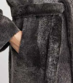 YVES SALOMON Lamb Fur Double-breasted Coat - Black