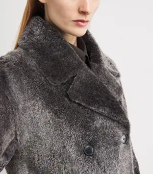YVES SALOMON Lamb Fur Double-breasted Coat - Black