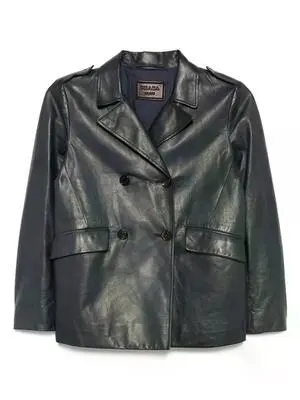 Prada Leather Double-breasted Blazer - Blue