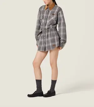Miu Miu Cotton Flannel Shirt With Corduroy Collar - Grey