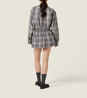 Miu Miu Cotton Flannel Shirt With Corduroy Collar - Grey
