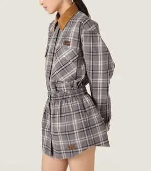 Miu Miu Cotton Flannel Shirt With Corduroy Collar - Grey