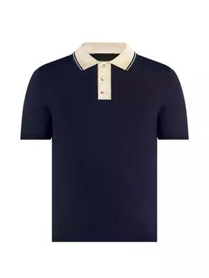 Manière De Voir Contrast Detail Luxe Knit Polo Shirt - Blue