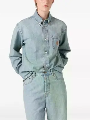Miu Miu Chambray Denim Shirt With Embroidered Logo