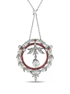 LB EXCLUSIVE 18k Yellow Gold And Platinum Diamond And Ruby Necklace - Silver