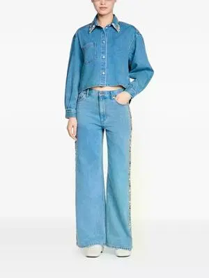 Sandro Embellished Denim Shirt - Blue