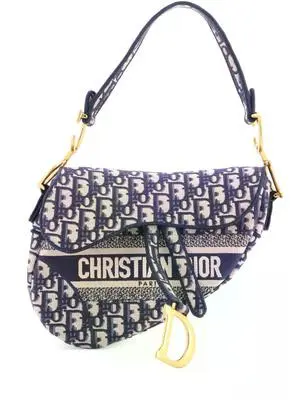 Dior Saddle Handbag Logo Embroidered Oblique Canvas Medium Shoulder Bag - Blue