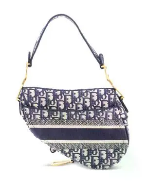 Dior Saddle Handbag Logo Embroidered Oblique Canvas Medium Shoulder Bag - Blue