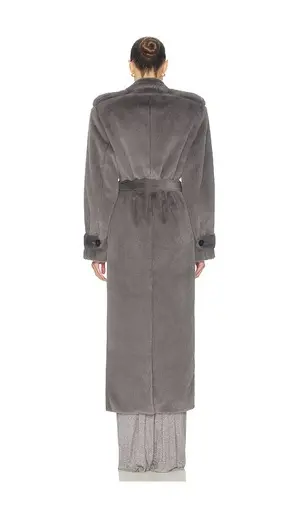 HELSA Faux Fur Long Trench Coat - Grey