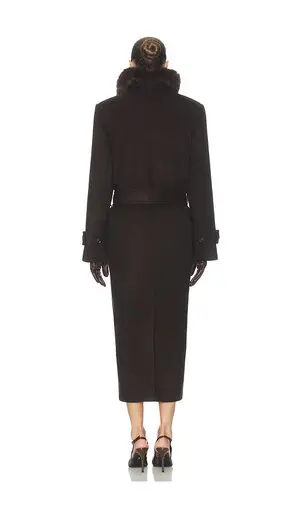 HELSA Bold Shoulder Long Coat - Chocolate