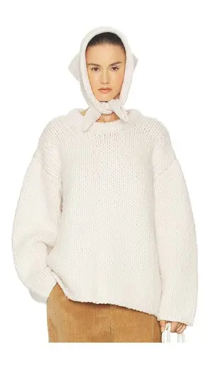 HELSA Hand Knit Crewneck Sweater - Beige
