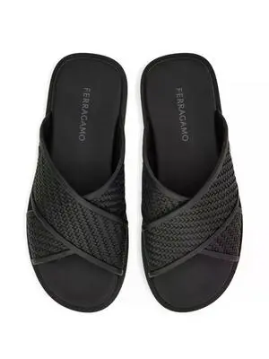 FERRAGAMO Woven Crossover Gancini Sandals - Black