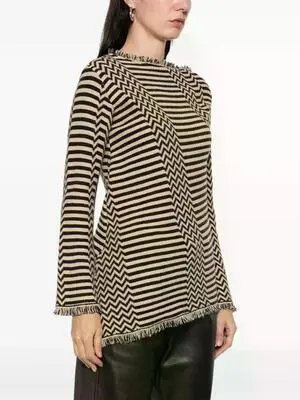 Gianfranco Ferre 1990s Striped Fringed Wool Sweater - Brown