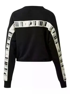 PUMA Crew Neck Sweatshirt With Graphic Stripes And Drawstring Detail - Black