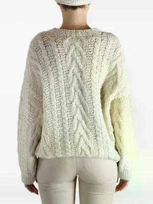 Brunello Cucinelli Cream Cable-knit Crew Neck Sweater