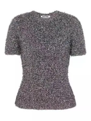 Moschino Short-sleeve Ribbed Knit Top - Silver