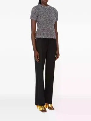 Moschino Tone Fuzzy Texture Short Sleeves Round Neck Ribbed Knit Top