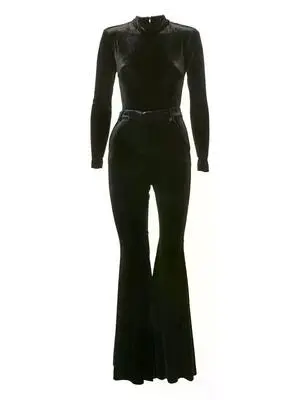THE NEW ARRIVALS ILKYAZ OZEL 2000s Velvet High Neck Flared Jumpsuit - Black