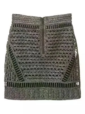 Maje Metallic Lurex Crochet Knit Mini Skirt With Zip Fastening
