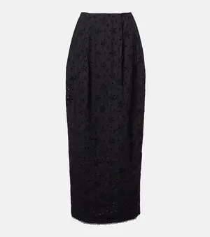 Posse Salma Embroidered Cotton Maxi Skirt - Black