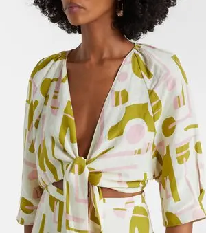 ADRIANA DEGREAS Printed Linen Blend Crop Top