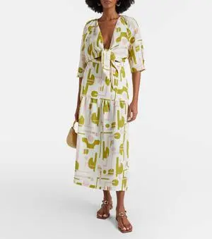 ADRIANA DEGREAS Printed Linen Blend Crop Top