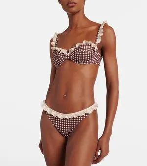 BANANHOT Angela Gingham Bikini Top - Brown