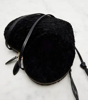 Alaïa Le Coeur Shearling Crossbody Bag - Black