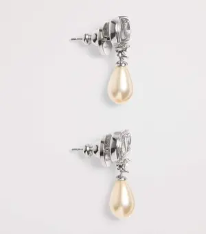 Valentino Garavani Crystal And Faux Pearl Drop Earrings - Silver