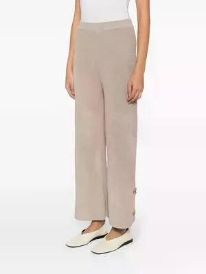 IZAAK AZANEI Straight-leg Knitted Trousers With Embellished Buttons - Brown