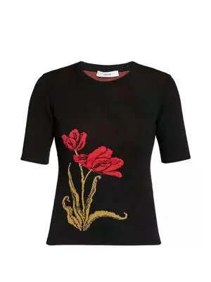 Erdem Short-sleeved Crewneck T-shirt With Floral Embellishment - Black