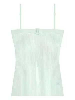 COURREGES Ribbed-knit Top With Buckle Detail - Green