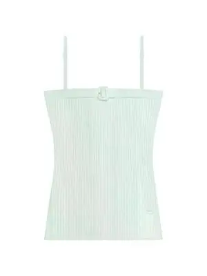 COURREGES Ribbed-knit Top With Buckle Detail - Green
