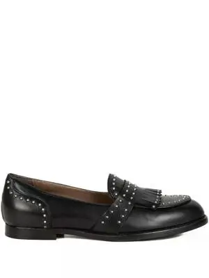 DELDUCA Studded Fringed Loafers - Black