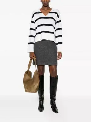ALLUDE Striped V-neck Knit Sweater