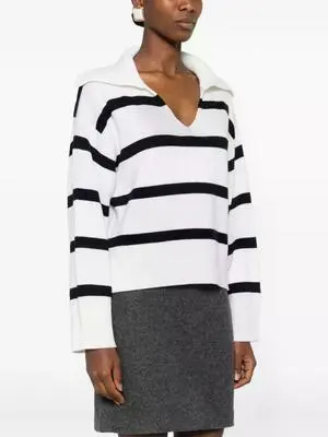ALLUDE Striped V-neck Knit Sweater