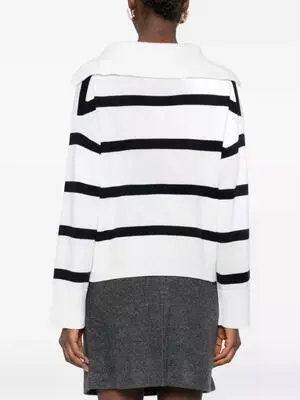 ALLUDE Striped V-neck Knit Sweater