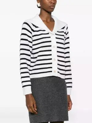 ALLUDE Striped Cardigan - White