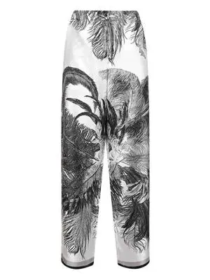 Attico Feather-print Palazzo Pants - White