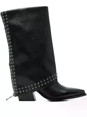 EXÈ Studded Pointed Toe Block Heel Zip Fastening Boots