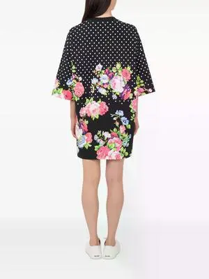 Moschino Polka Dot And Floral Print Quarter-sleeve Cotton Dress