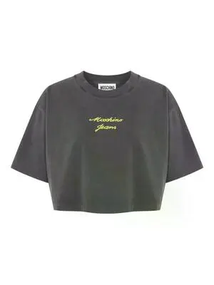 Moschino Cropped T-shirt With Logo Detail - Grey
