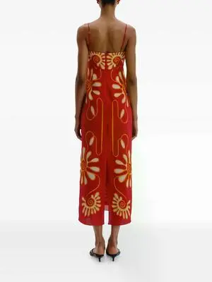 CALA DE LA CRUZ Paloma Floral Midi Dress - Red