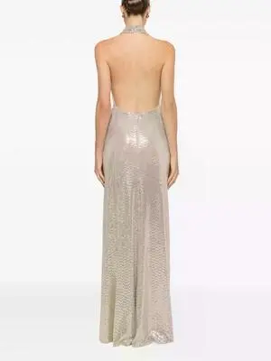 NISSA Sequin Embellishment Backless Maxi Dress - Neutrals