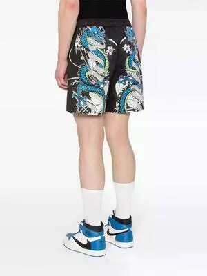 Amiri Dragon Print Cotton Track Shorts
